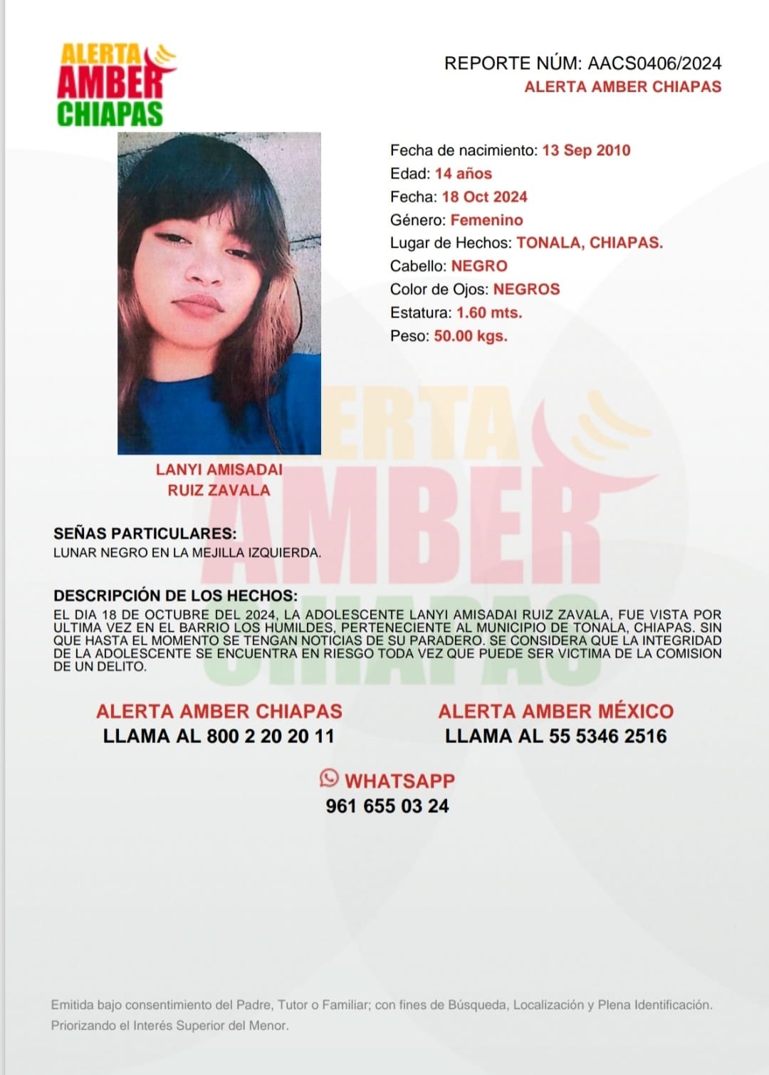 ALERTA AMBER: Daniela tiene 2 años fue vista por última vez en Tuxtla ...
