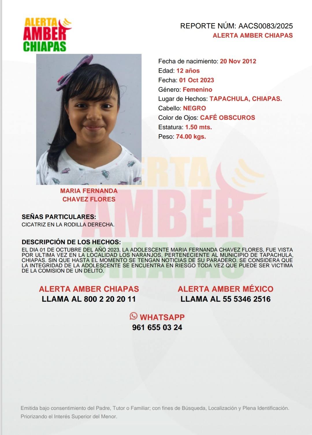 ALERTA AMBER CHIAPAS 2025: María Fernanda Chávez Flores y María ...