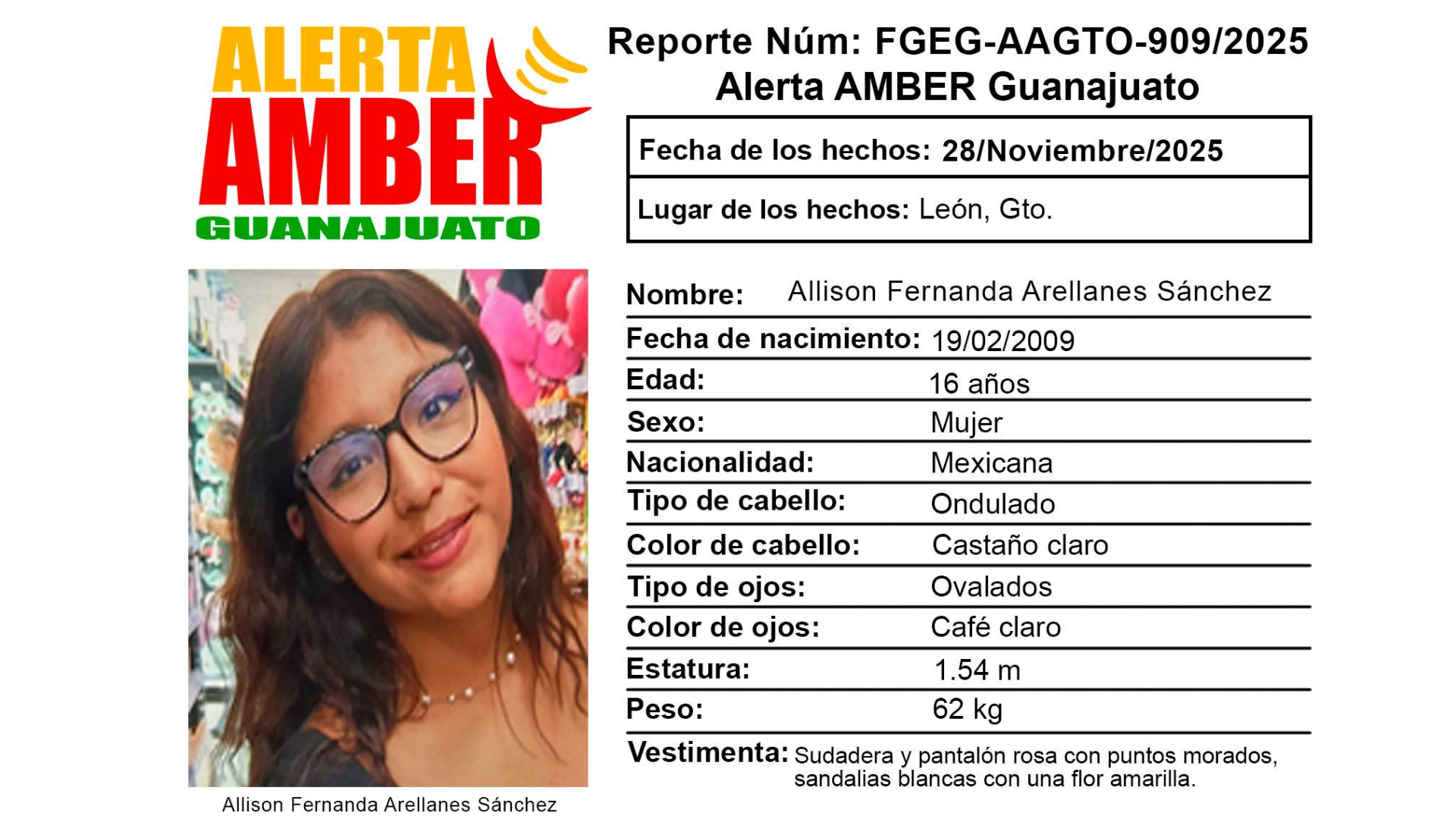 Allison Fernanda Arellanes Sánchez desaparece en León, Guanajuato ...