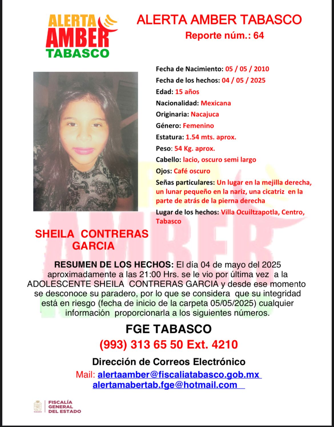 Alerta Amber Tabasco: Sheila Contreras tiene 15 años y desapareció en ...