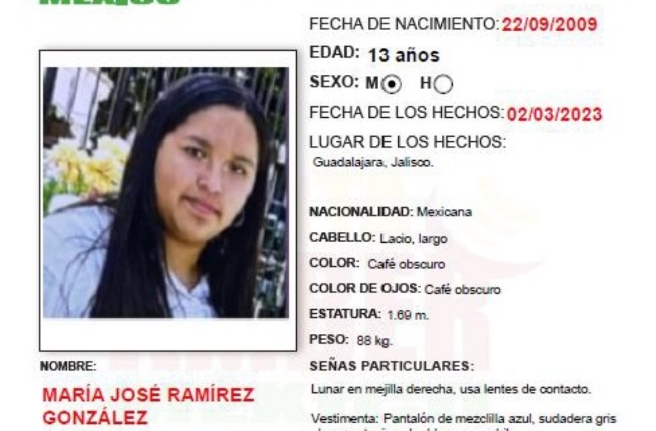 ALERTA AMBER: María José Ramírez desapareció en Jalisco