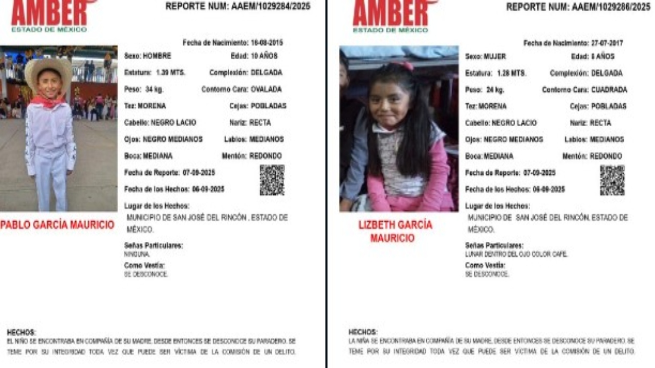 Alerta Amber Urgente: Activan búsqueda de los niños Pablo y Lizbeth ...