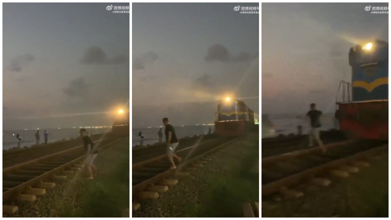 Video: Hombre intenta ganarle paso a tren y lo embiste