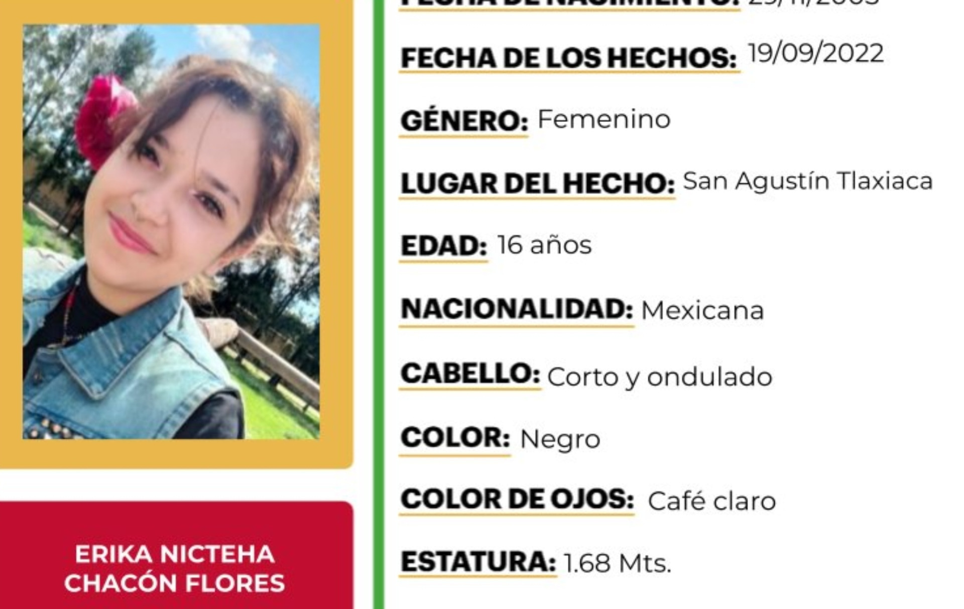 ALERTA AMBER para hallar a Nicteha Chacón en Hidalgo