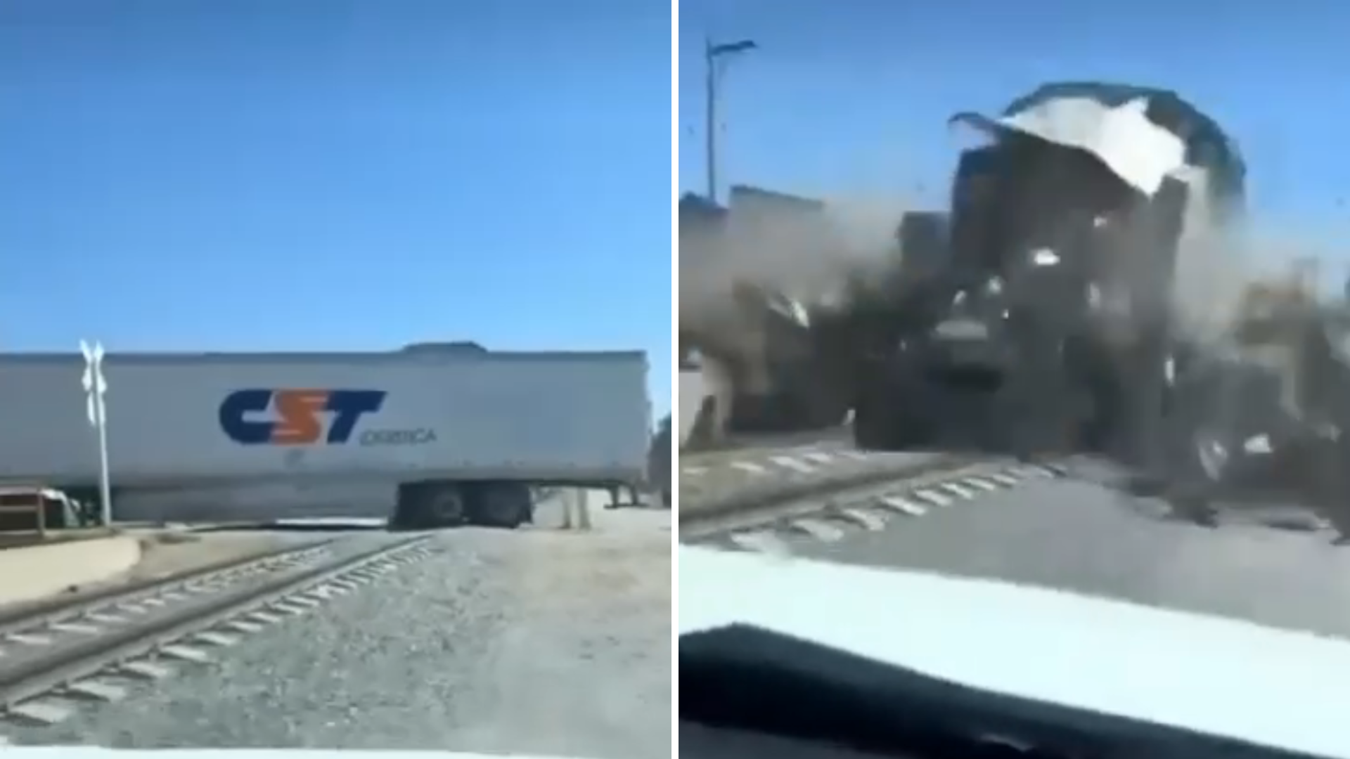 VIDEO Tren impacta un tráiler en León; todo quedó grabado