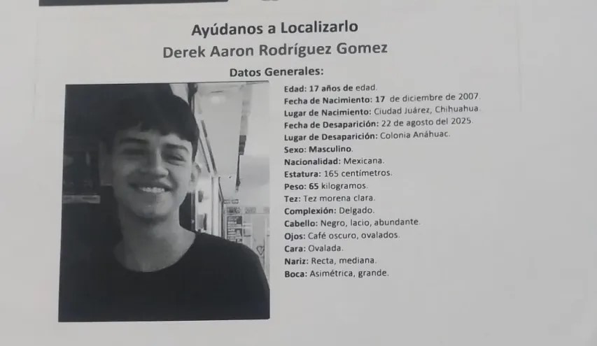¿Quién es Derek Aaron Rodríguez Gomez, desaparecido en Ciudad Juárez?