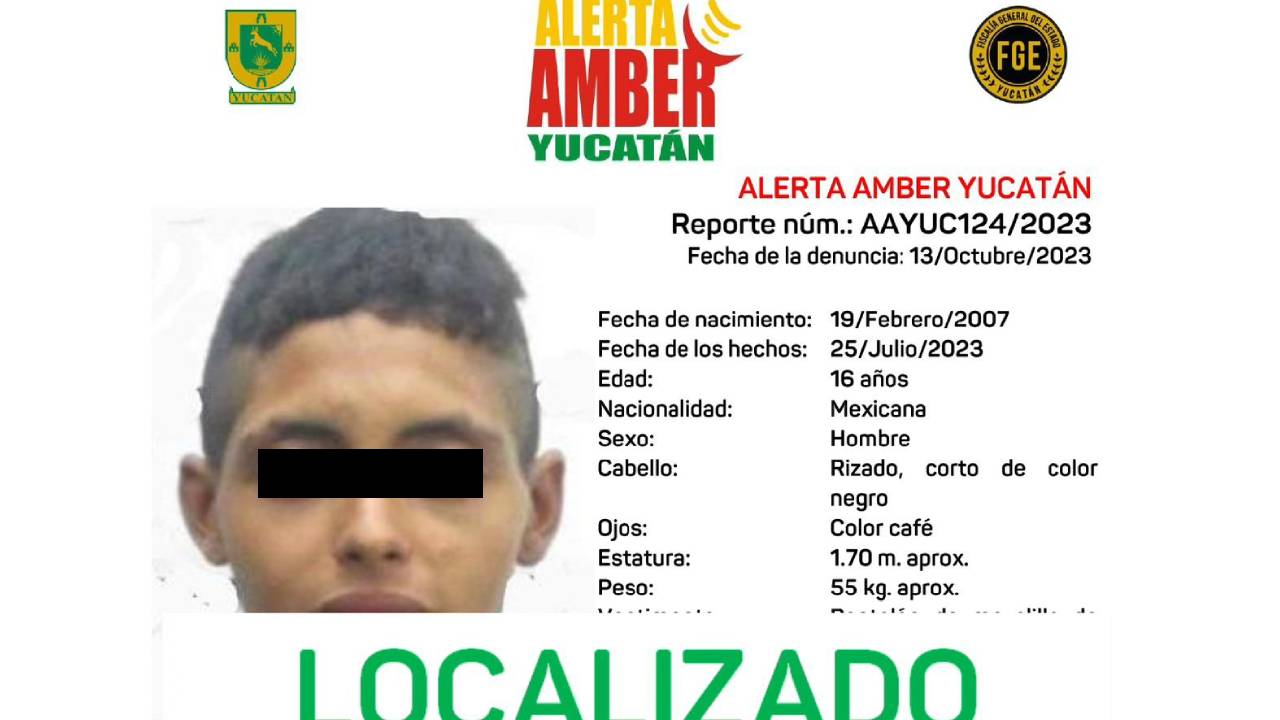 Alerta Amber en Yucatán: Localizan a joven de 16 años de edad