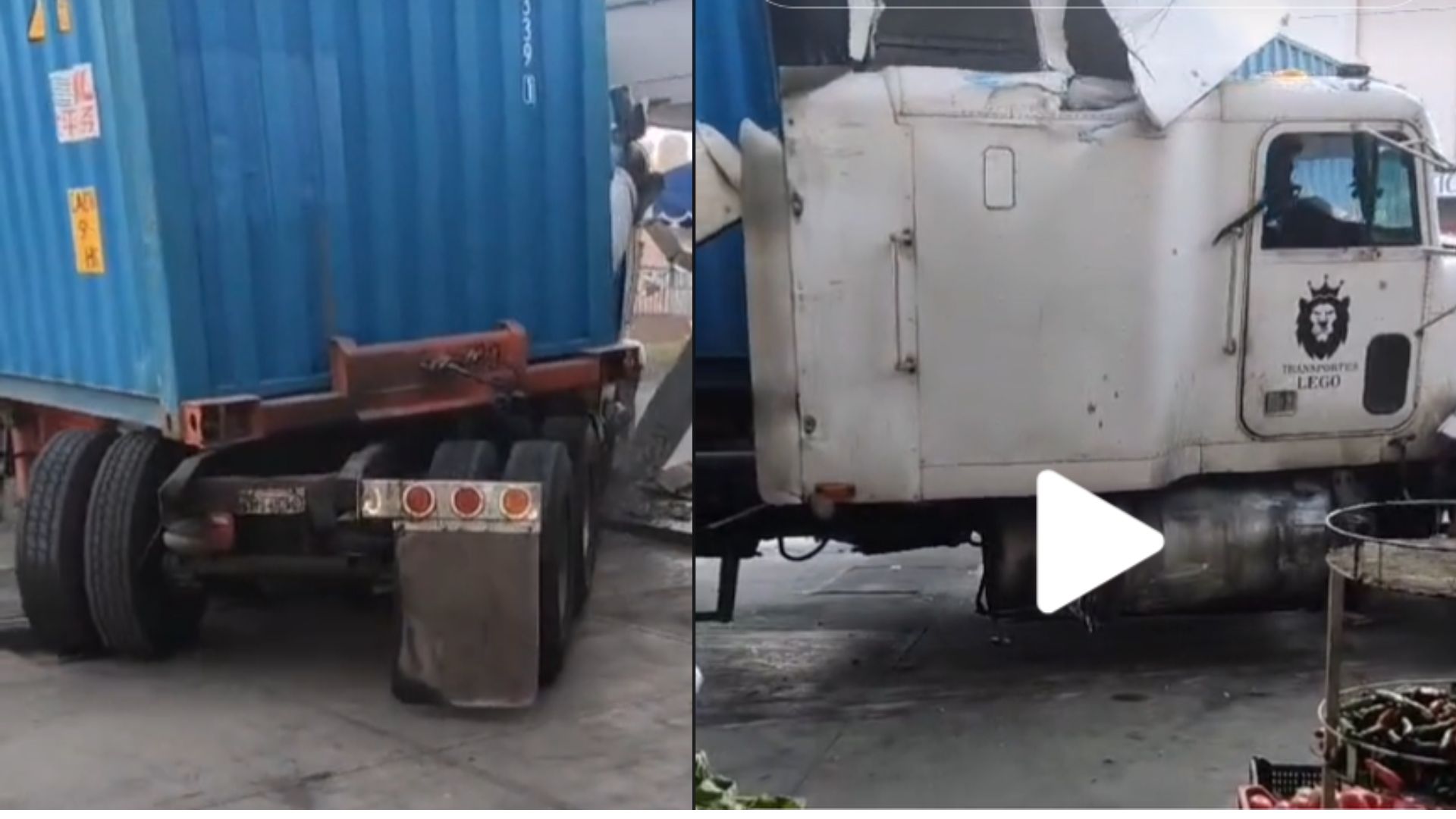 VIDEO: tráiler se queda atorado en un edificio