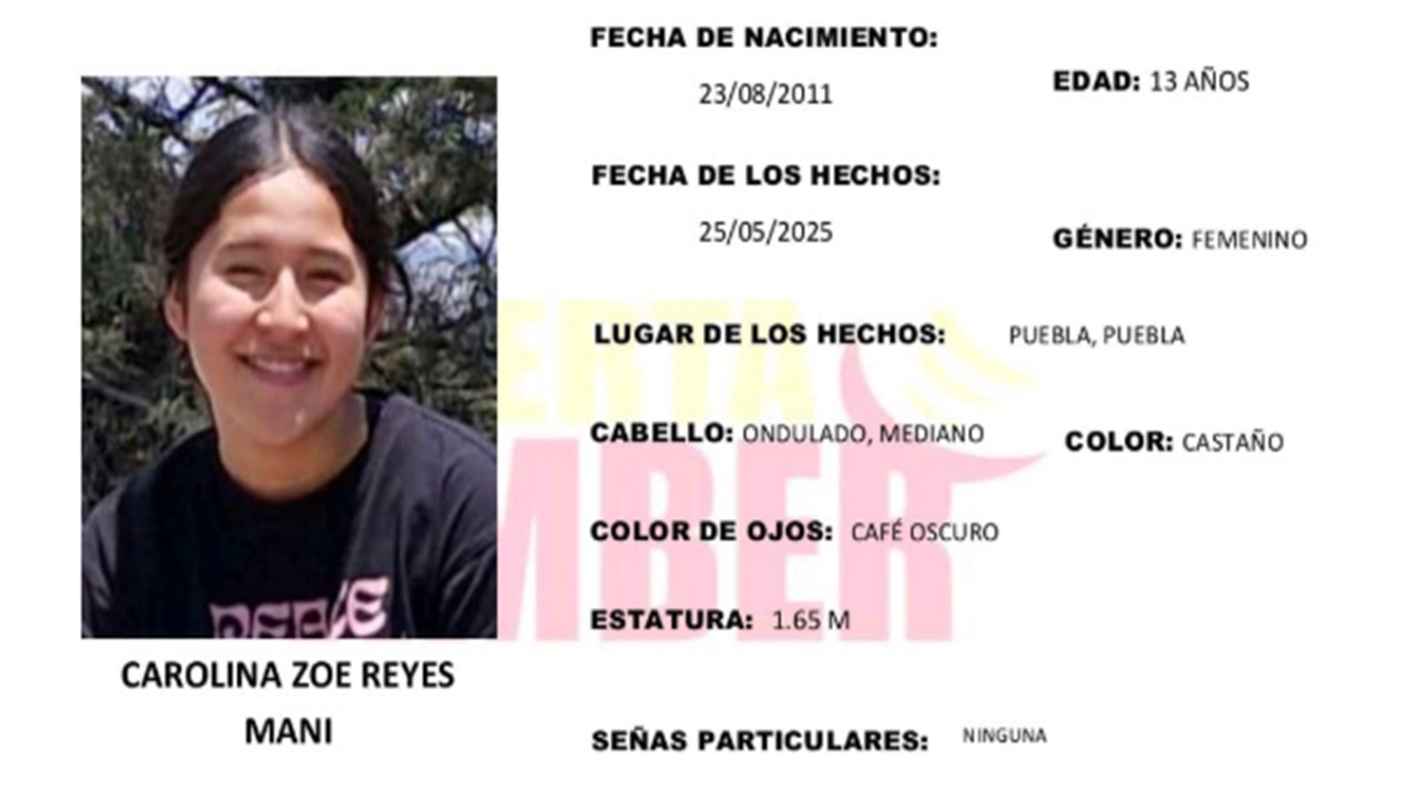 Buscan a Carolina Zoe Reyes Mani, menor desaparecida en Puebla