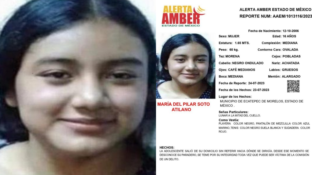 ALERTA AMBER para hallar a María del Pilar Soto en el Edomex