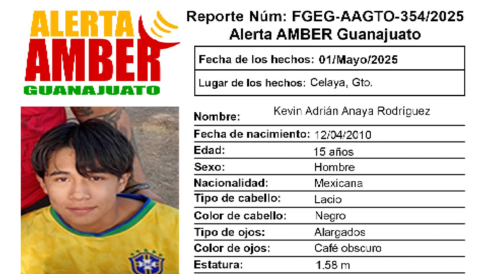 Kevin Adrián Anaya Rodríguez 15 años desaparecido Guanajuato