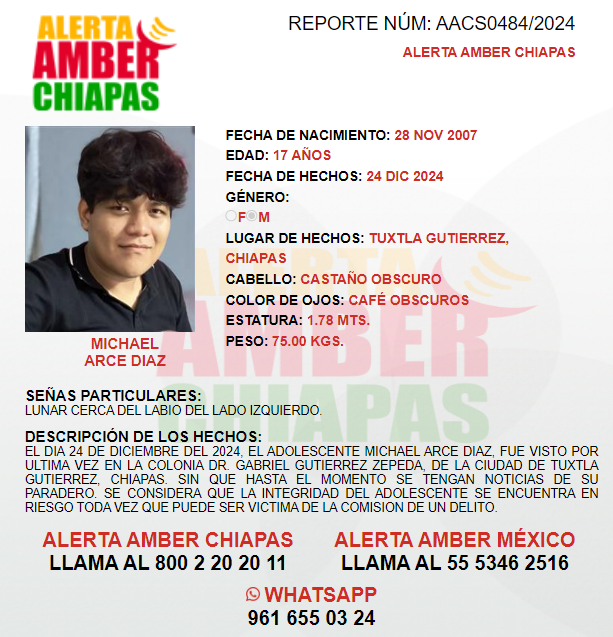 ALERTA AMBER CHIAPAS 2024: Michael Arce fue visto por última vez en ...