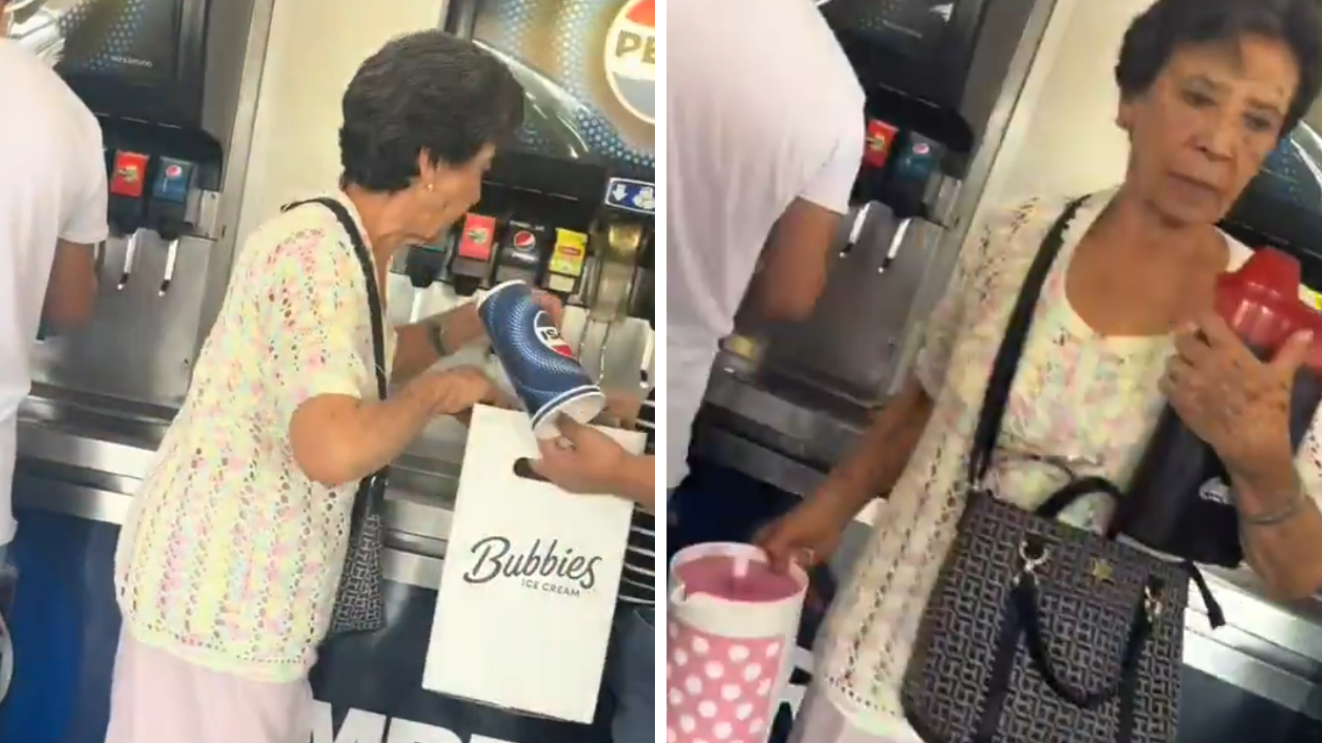 Captan a mujeres llenando jarras de refresco en área de alimentos de ...