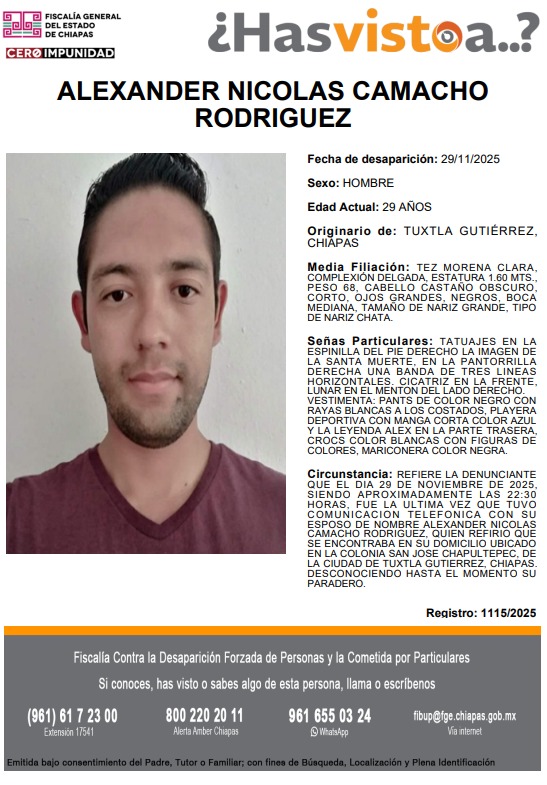 ¿Qué le pasó a Alexander Nicolás? Desapareció en Tuxtla Gutiérrez, Chiapas