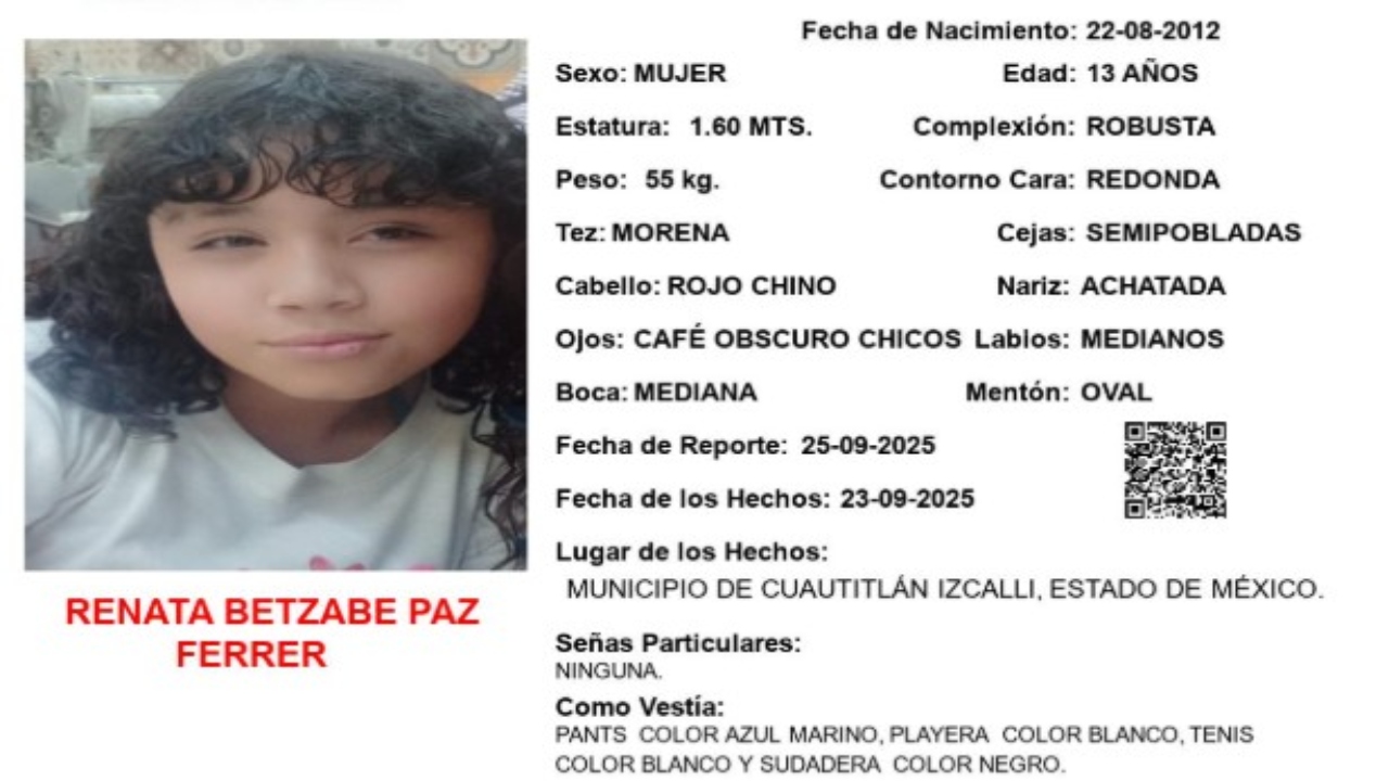 Alerta Amber Edomex: Desaparecen las menores Renata Betzabe Paz Ferrer ...