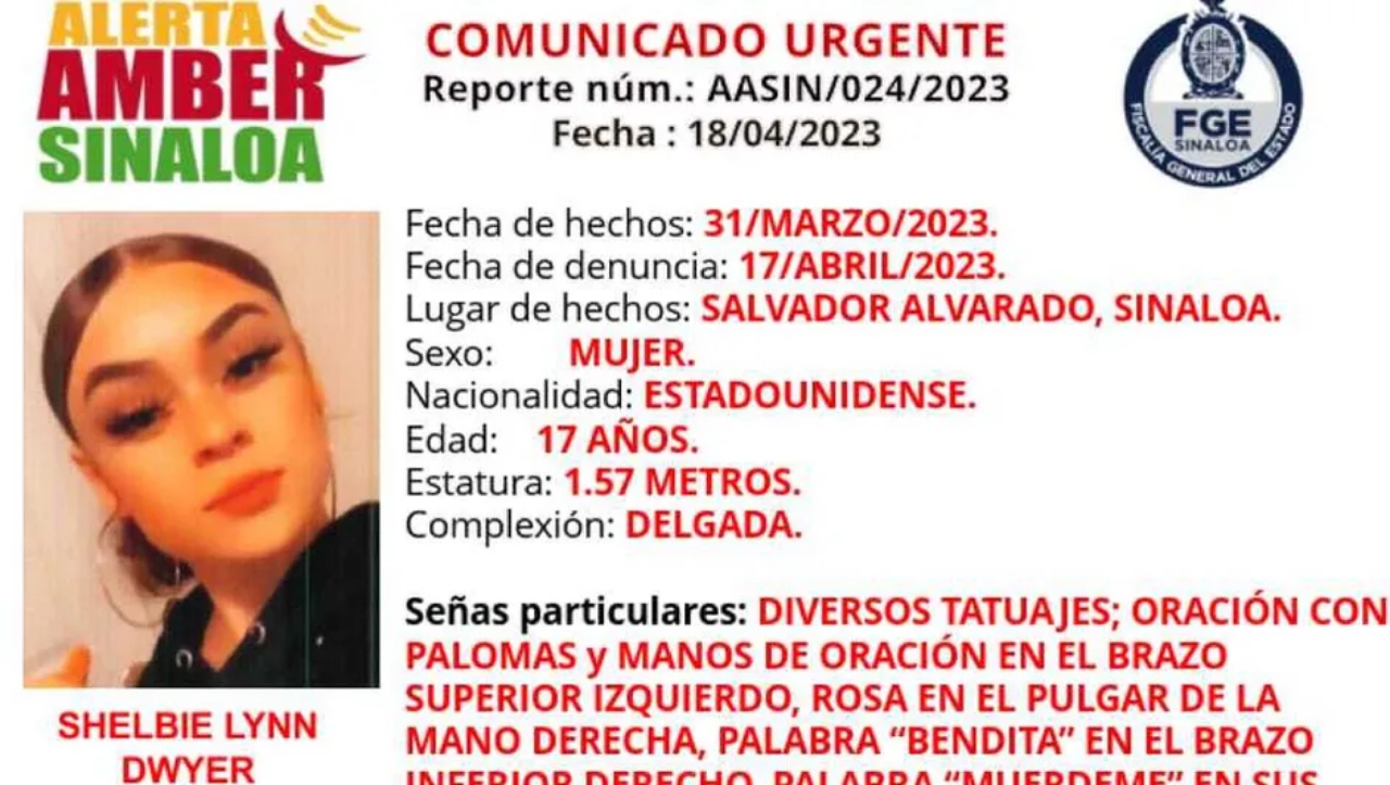 ALERTA AMBER para hallar a Shelbie Lynn Dweyer en Sinaloa