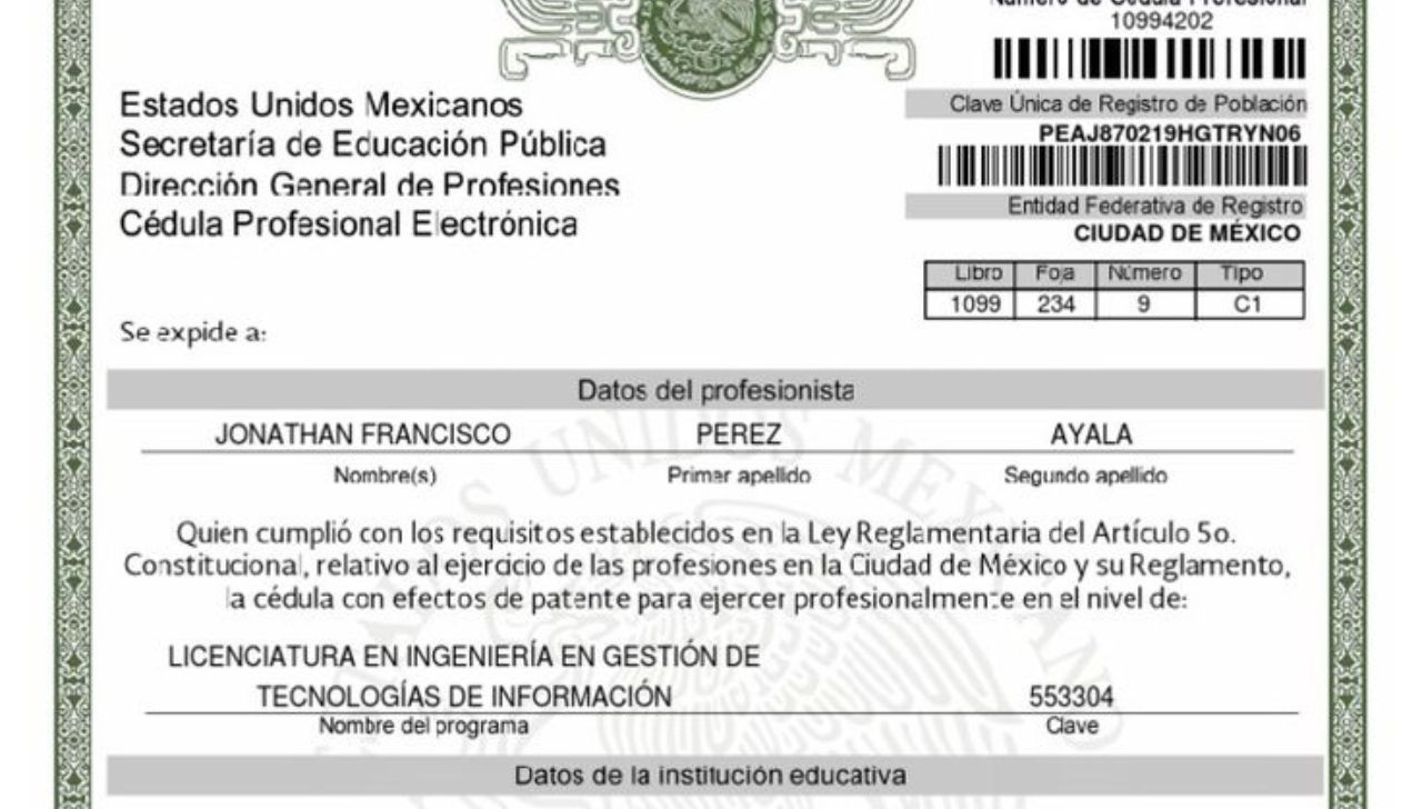 Costos y documentos para tramitar la cédula profesional en 2025
