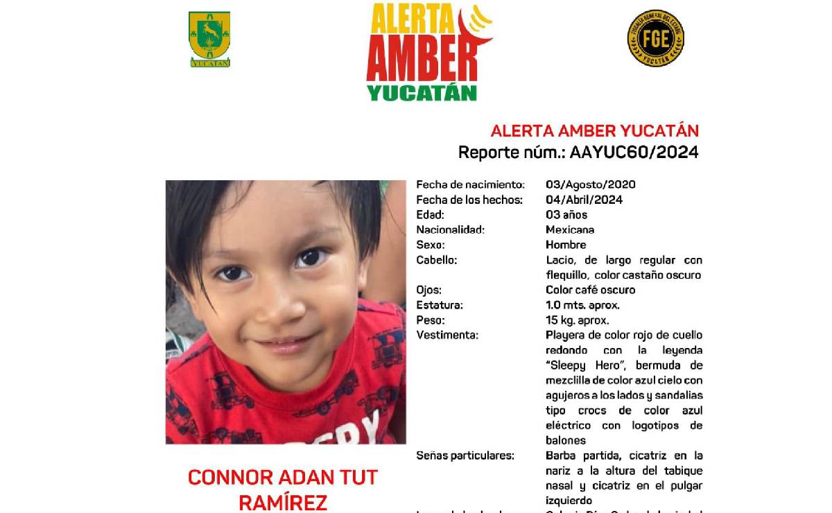 Con Alerta Amber buscan a niño de 3 años tras desaparecer en Yucatán