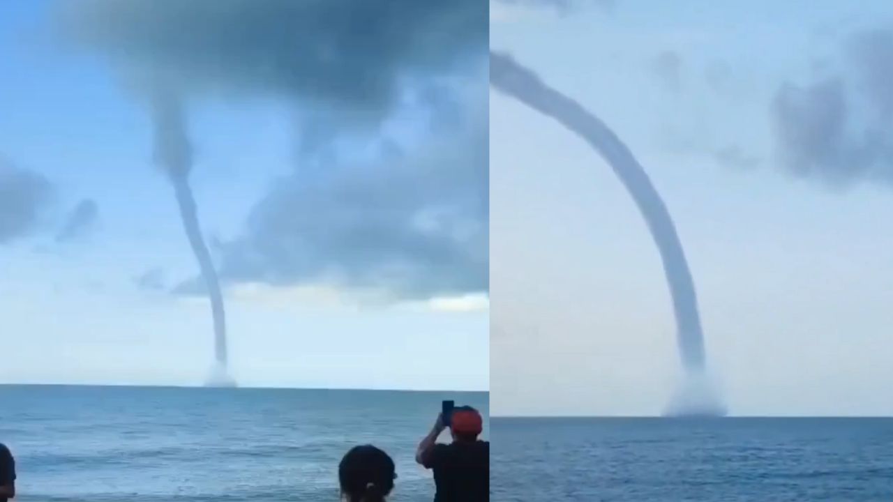 Una impresiónate tromba marina fue registrada el 5 de mayo de 2025 en el mar de Puerto Peñasco ...