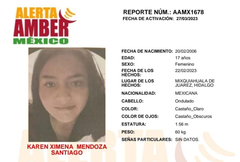 Alerta Amber Para Localizar A Ximena Mendoza En Hidalgo