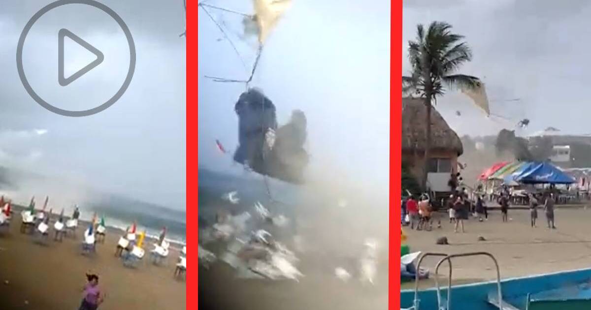 En playa de Veracruz tromba marina sorprende a turistas