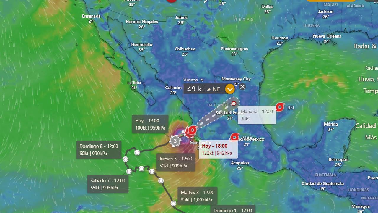 Trayectoria EN VIVO del huracán Lidia; posee vientos de 220 km/h