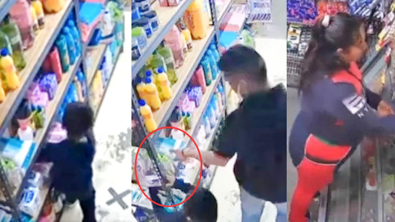 Edomex. Graban a familia robando una tienda; un niño participa