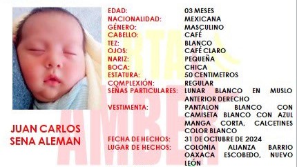 Alerta Amber Nuevo León: Desaparece Juan Carlos Sena Alemán, bebé de 3 ...