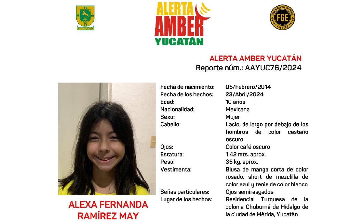 Con Alerta Amber buscan a la niña Alexa Ramírez tras desaparecer en Yucatán