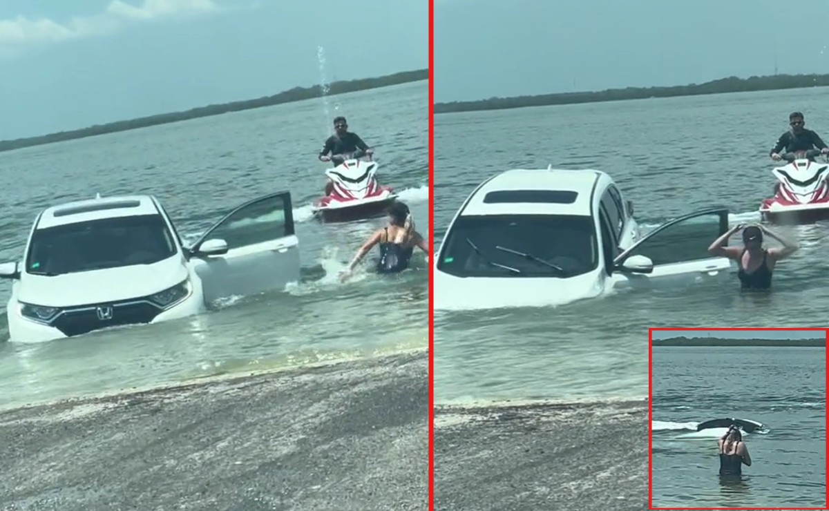 Mujer hunde su camioneta en la orilla del mar
