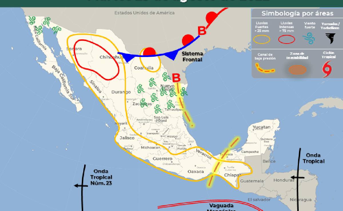 Clima en Quintana Roo y México el 23 de agosto de 2022