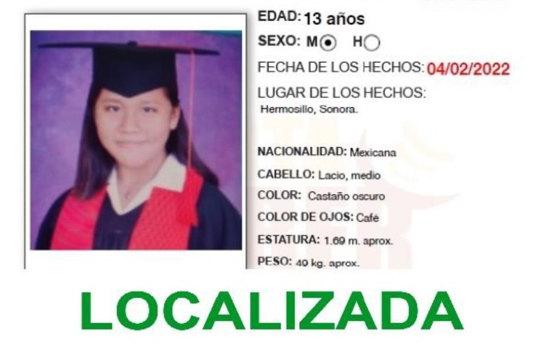 Desactivan Alerta Amber de Atziry Molina en Sonora