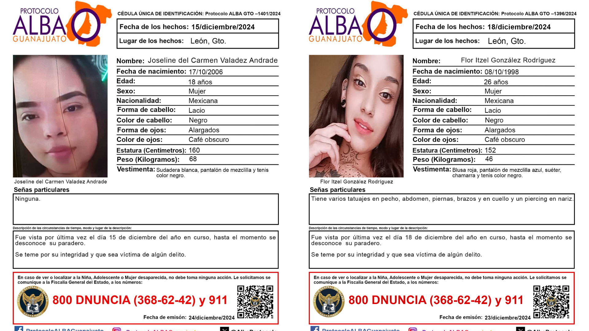 Activan Protocolo Alba para localizar a Flor Itzel y Joseline en León