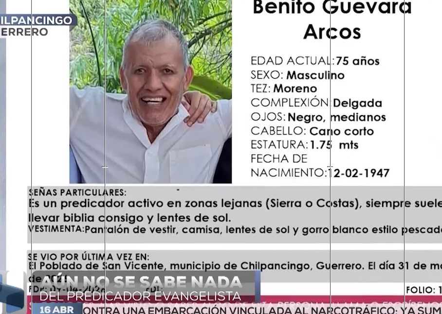 Desaparece Benito Guevara Arcos, adulto mayor y predicador en Guerrero