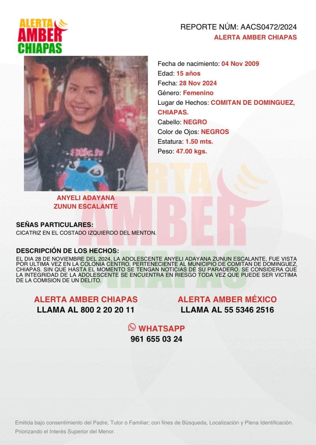 ALERTA AMBER Chiapas: Anyeli Zunun tiene 15 años y fue vista por última ...