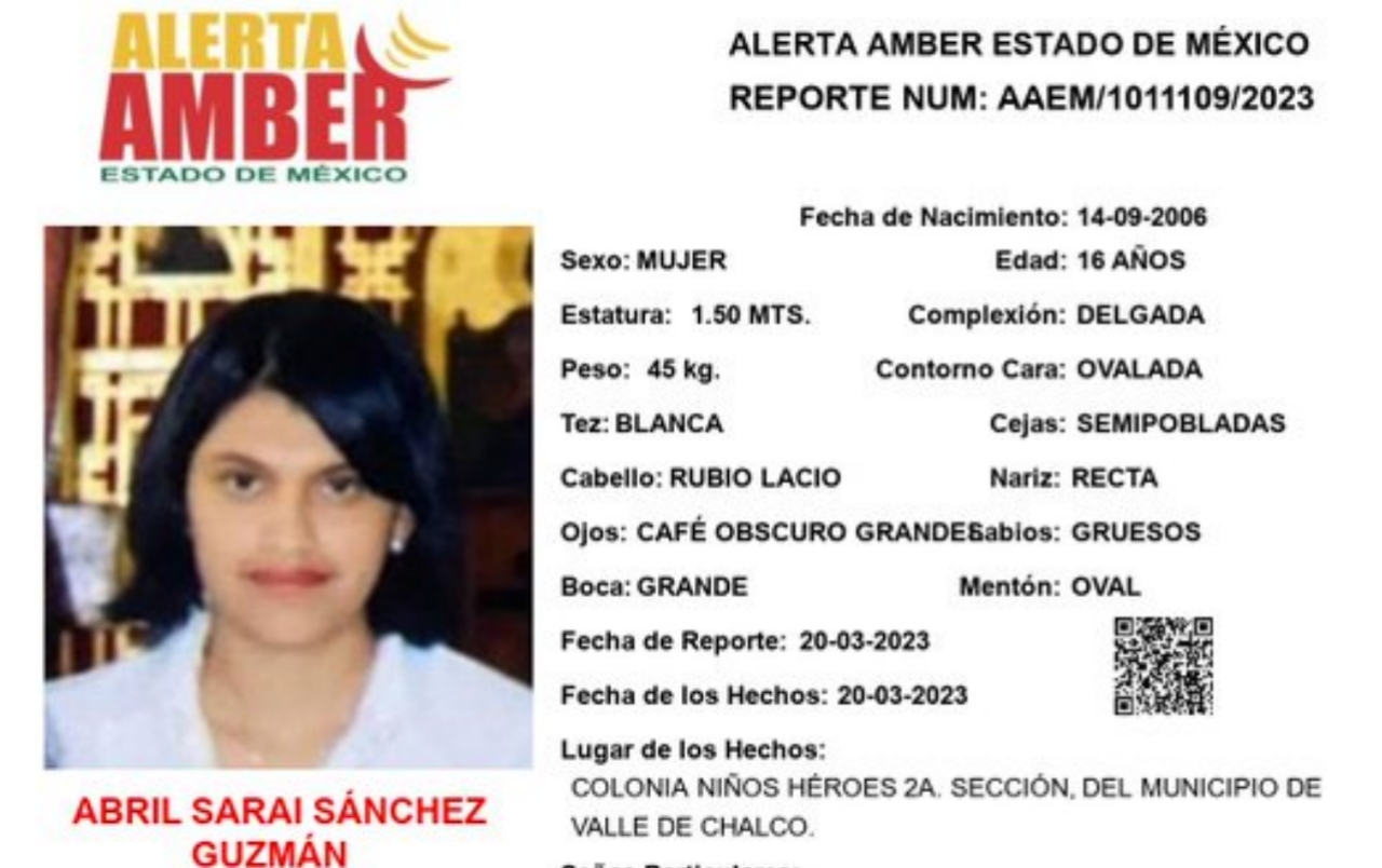 ALERTA AMBER: Buscan a Abril Sánchez en el Edomex