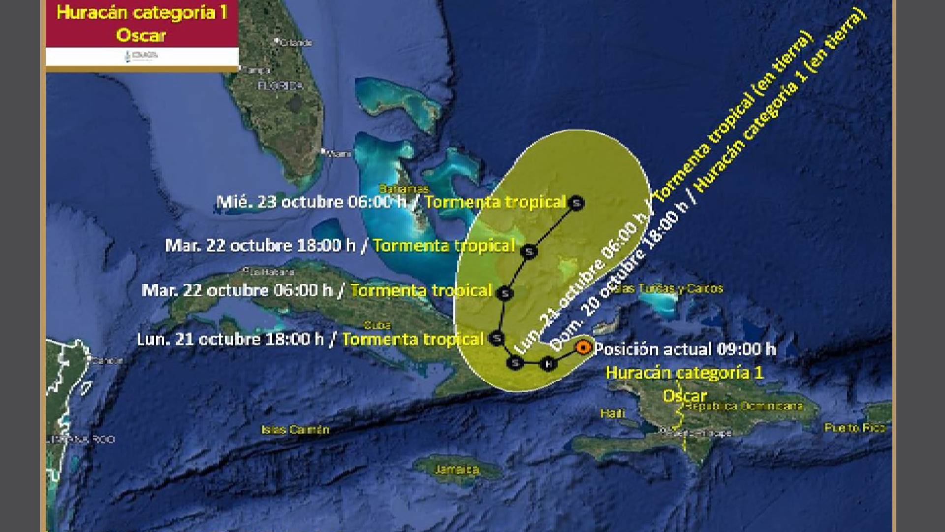 Huracán Oscar: Esta es la ubicación del fenómeno de categoría 1 en la escala Saffir Simpson
