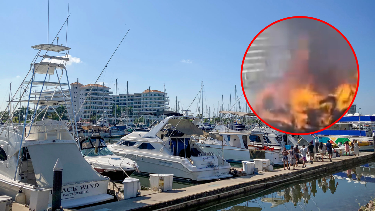 Incendio consume dos yates en la Marina de Mazatlán, Sinaloa