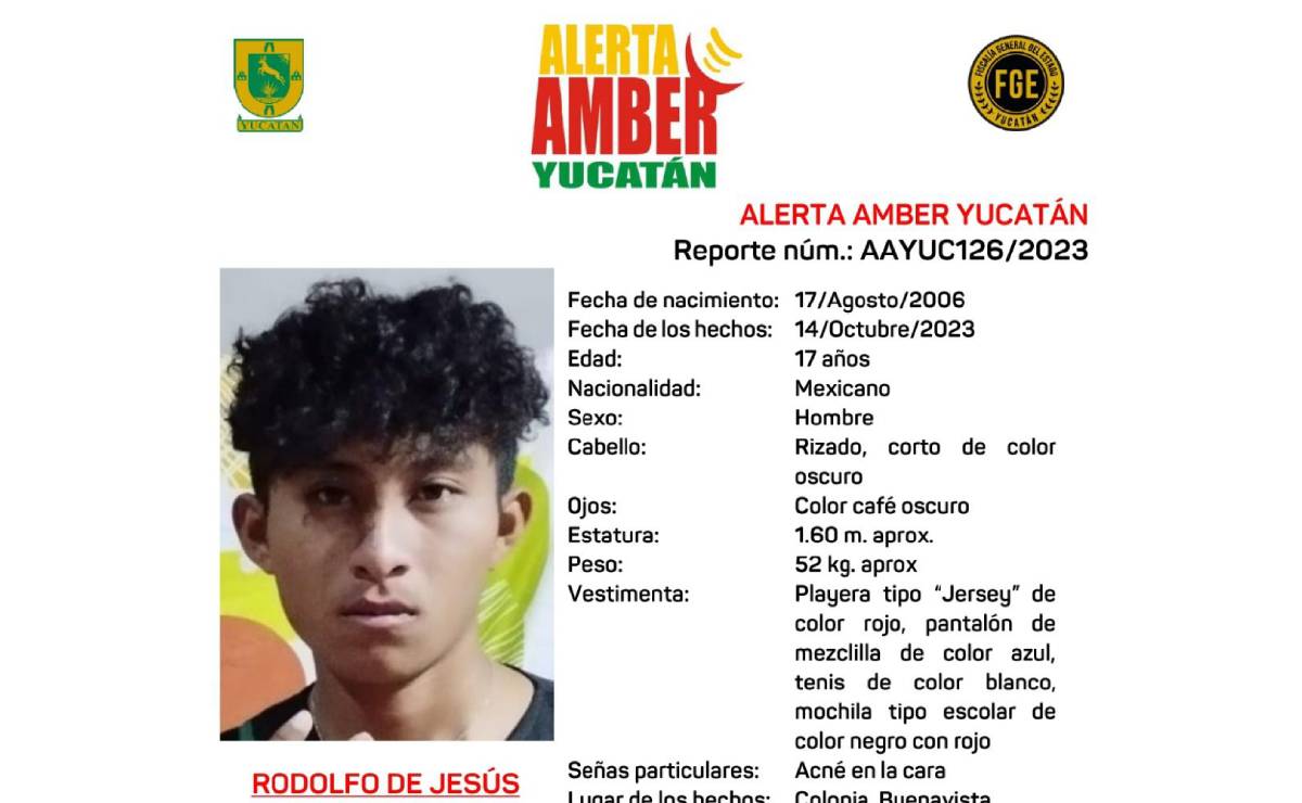 Con Alerta Amber buscan a Rodolfo Borges, menor desaparecido en Yucatán