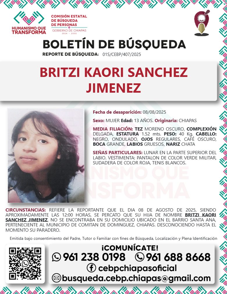 ¿Dónde está Britzi Kaori? Tiene 13 años y desapareció en Comitán de ...