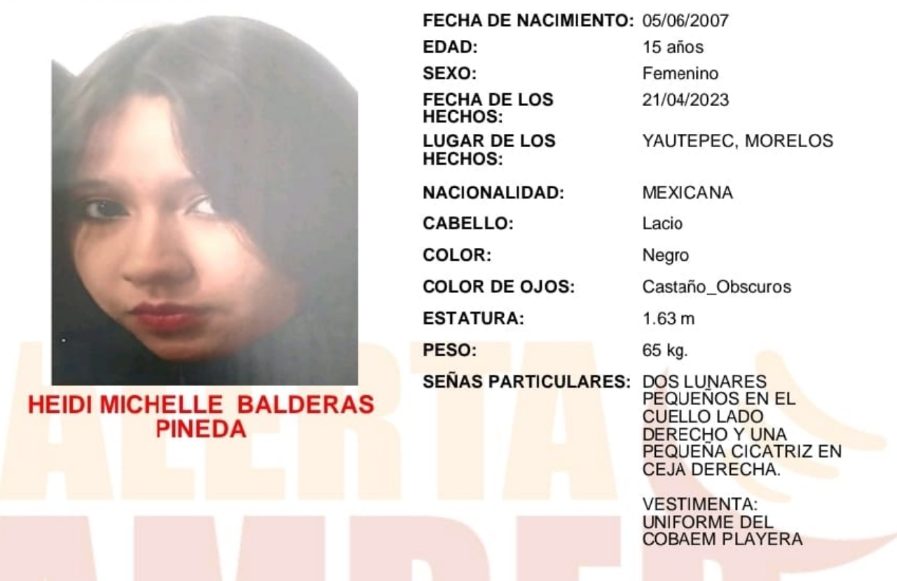 ALERTA AMBER para Heidi Michelle Balderas en Morelos